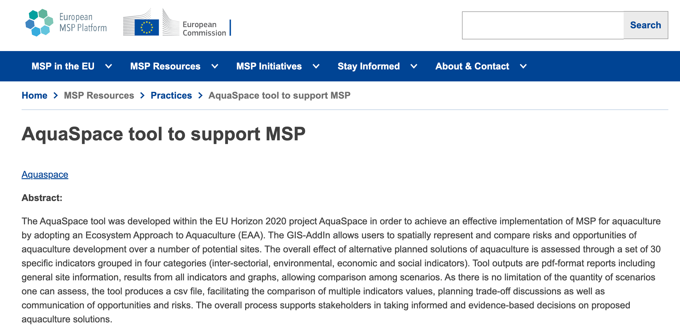 AquaSpace - Tool to support MSP | Submariner Network for Blue Growth